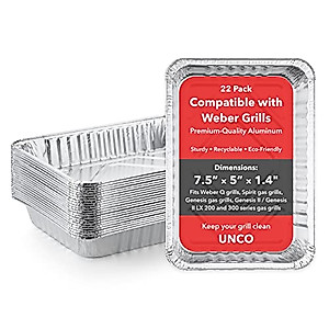 UNCO- Aluminum Drip Pans, 7.5” X 5”, 22pcs, Compatible with Weber Grills, BBQ Drip Pans, Grill Pans Aluminum, Disposable Aluminum Foil Grill Drip Pan, Grill Foil Drip Pan, Grill Drip Pan Liner