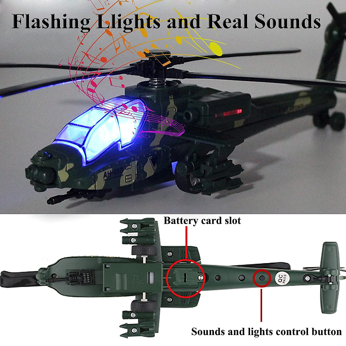 OTONOPI Military Helicopter Pull Back Army Airplane Toys with Lights and Sounds Diecast Air Force Model Plane Birthday Xmas Gifts for Boys and Girls, Bonus with 2 of Army Men Action Figures