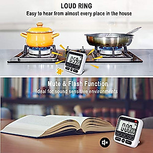 KTKUDY Digital Kitchen Timer with Mute/Loud Alarm Switch ON/Off Switch, 24 Hour Clock & Alarm, Memory Function Count Up & Count Down for Kids Teachers Cooking, Large LCD Display, Strong Magnet (Black)