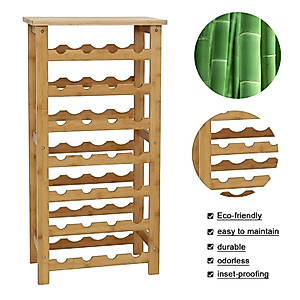 Kinsuite 7-Tiers Wine Rack - Wine Storage Rack for Storing 28 Bottles Free Standing Floor Bamboo Wine Storage Holder Display Shelves