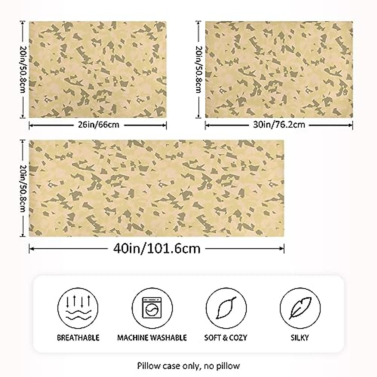 Desert Camouflage Khaki Pillow Covers Silk Pillowcase for Hair and Skin Soft Smooth Breathable Cooling Satin Pillowcase Standard Size Pillow Case for Bedroom Bed Women Boys Girls (20x30 Inch)