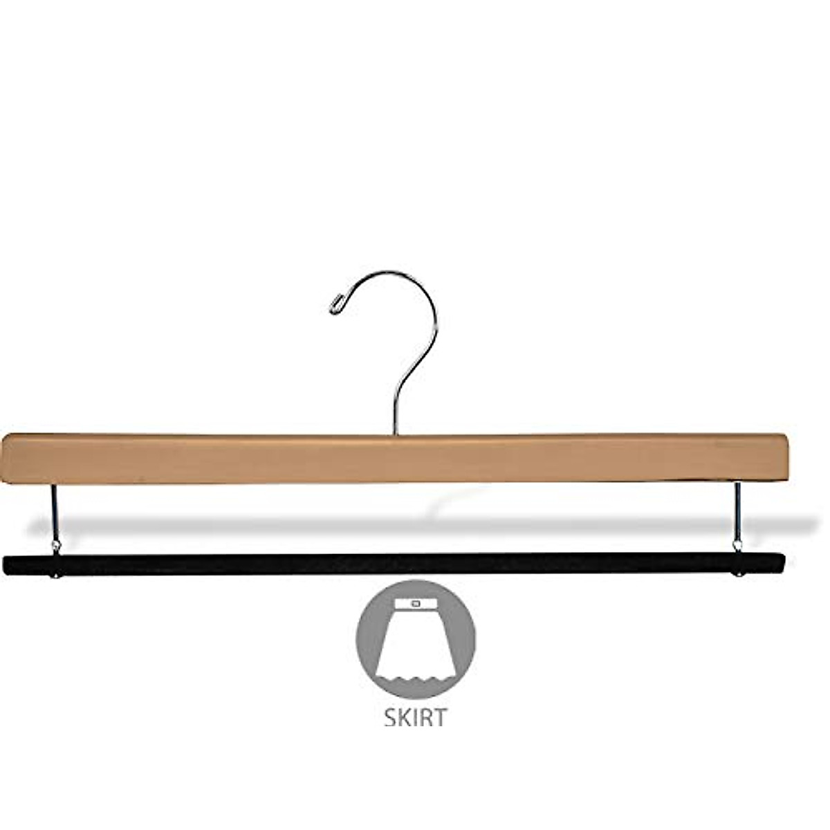 The Great American Hanger Company Natural Finished Wooden Pants Hanger with Flocked Velvet Bar, Box of 10 Extra Long 16 Inch Big Wood Bottoms Hangers