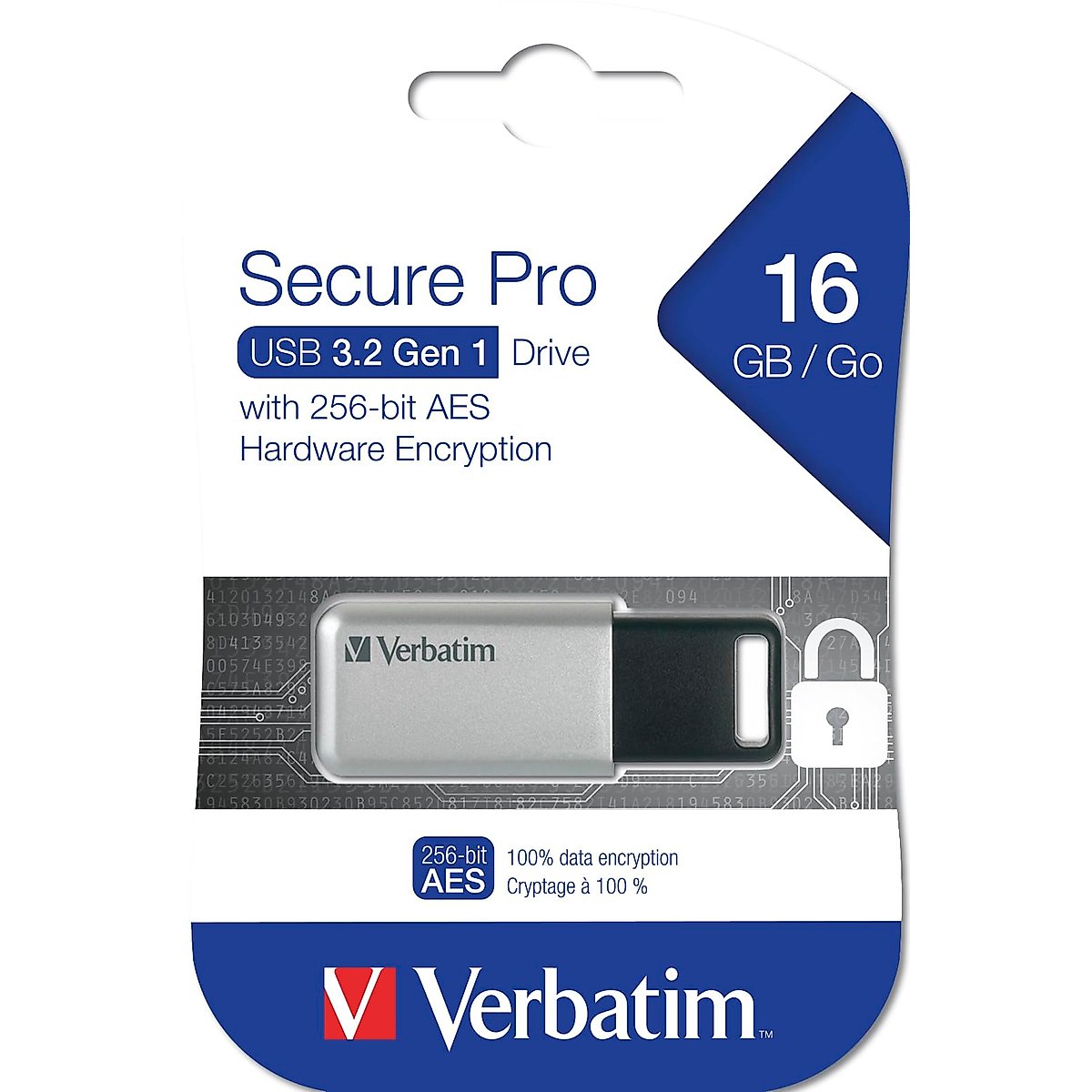 Verbatim 16GB Store'n' Go Secure Pro USB 3.0 Flash Drive with AES 256 Hardware Encryption - Silver