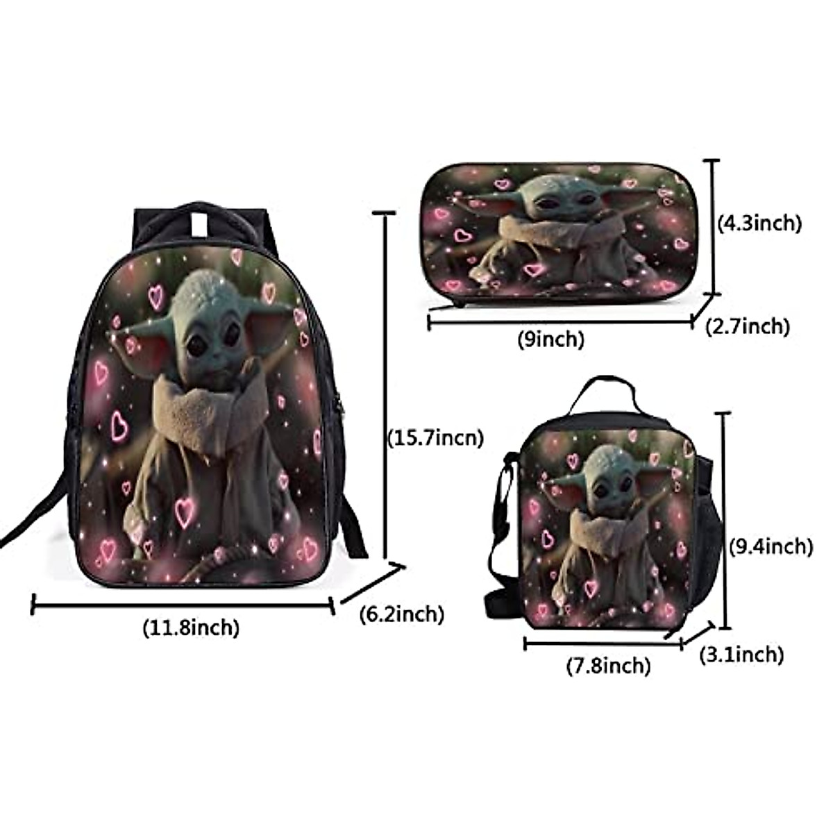 BOABIXA A Three-piece Yo-da Cartoon Backpack,with Stationery Bags,meal Bags.Star Wars Backpack Set for Girls,boys,student.