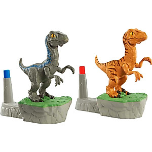 Mattel Games Rock 'Em Sock 'Em Raptors Jurassic World Domination Kids Game Fighting Raptors with Blue vs Atrociraptor