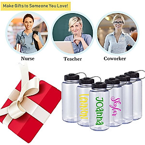SUNNOW 6 Pack Clear Water Bottles Bulk, 32 oz Reusable Plastic Bottle with Handle, Wide Mouth, Lightweight for Sports Travel Gym Cycling Hiking, Personalized DIY Gift Women Men Teacher Nurse