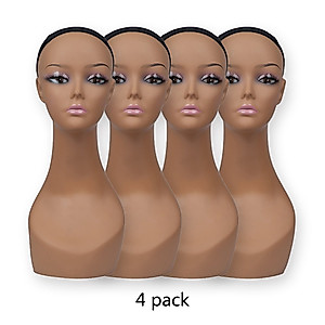L7 Mannequin 4 Pcs Lifelike Female Plastic Mannequin Head Wig Stand Realistic Wig Display Head Props