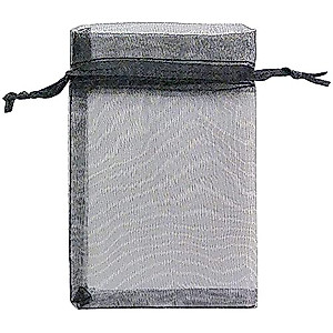 TheDisplayGuys 100-Pack 4x6 Black Sheer Organza Gift Bags with Drawstring, Goodie Bags for Jewelry, Candy Bags, Treat Bags, Wedding Favors Small Mesh Bags