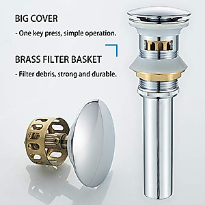 VOTON Bathroom Sink Drain Chrome Lavatory Pop-up Drain with Detachable Basket Stopper, Anti-Explosion and Anti-Clogging Drain Strainer，with Overflow Hole