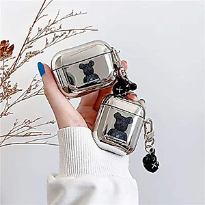 Electroplated Airpod Case Designed for AirPod Pro Full Protective Case Cover with Keychain Cute Girls Men Durable Shockproof Anti Lost Case for Airpod PRO Charging Case (Square Bear)
