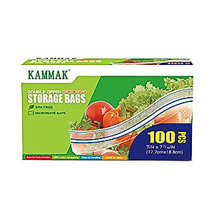 KAMMAK Quart Bags, Food Storage Bags, Reusable Ziplock Bags, Grip, Open, and Close Easily (6.97 7.4 Inch 100 Count)