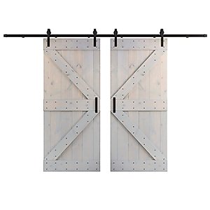 48 in/60in/72in/84in X 84 in K Series DIY Knotty Wood Double Sliding Barn Door with Hardware Kit (72 in x 84 in, Light Grey)
