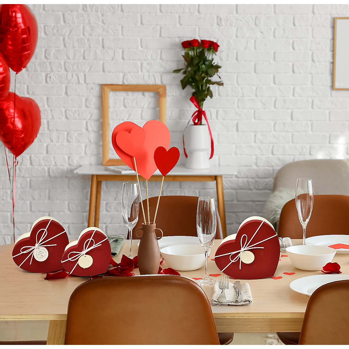 Valentine's Day Heart Shaped Gift Boxes 3 Pack Red and Off White Valentine Hearts Treat Box with Lids & Ribbon Bow Valentines Nesting Cookie Box for Gift Giving Holiday Decorative Present Wrapping