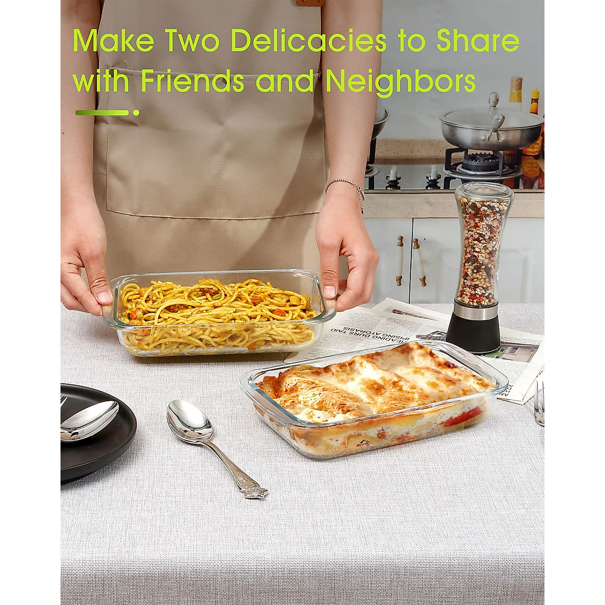 Mini-1 Quart Glass Baking Dish for Oven, 2 Pcs Single Serving Glass Pan for Cooking Oblong Casserole Dish Rectangular Baking Pan Glass Bakeware