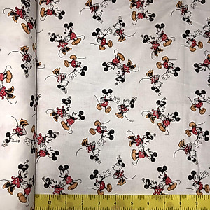 Disney Mickey & Minnie Mouse Vintage Scattered White 100% Cotton Fabric Sold by The Yard.