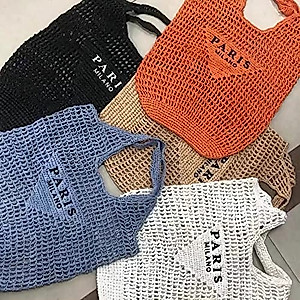 New Woven Bag, Straw Mesh Tote Bag, Beach, Shoulder Bag, Hobo Women, Foldable Large Capacity, for Holiday, Picnic and Party. (Khaki)