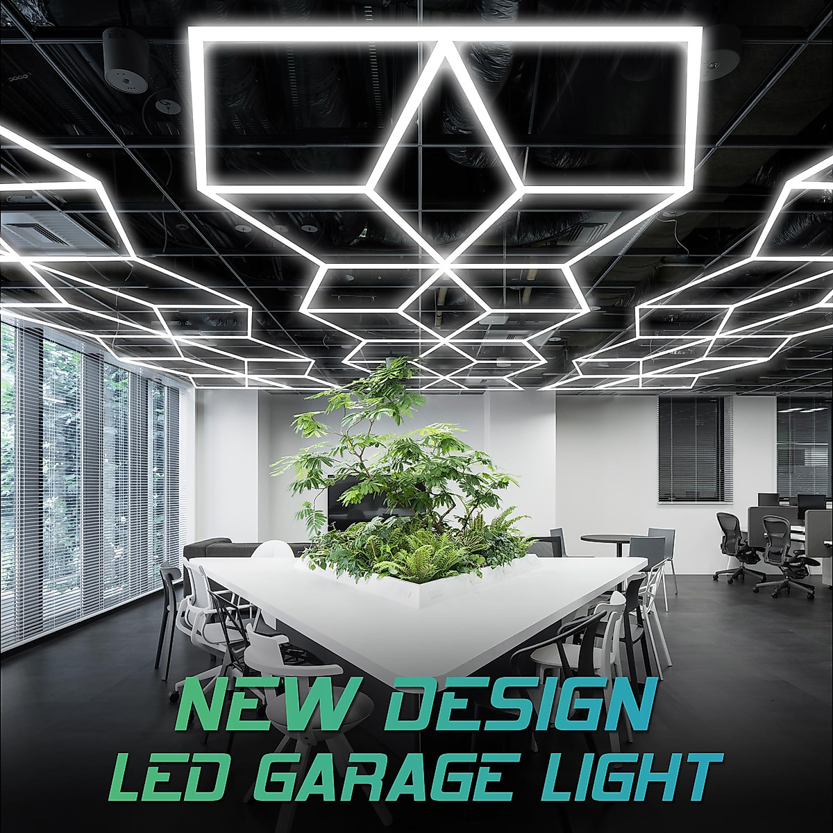 ALL4DETAIL Car Detailing Hexagon Garage Light, 6500K 42570LM LED Ceiling Lights Heaxgon Lighting System with Extended Copper Needle, 15.99 × 7.96ft