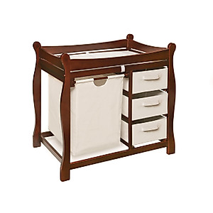 Sleigh Style Baby Changing Table with Laundry Hamper and 3 Storage Baskets
