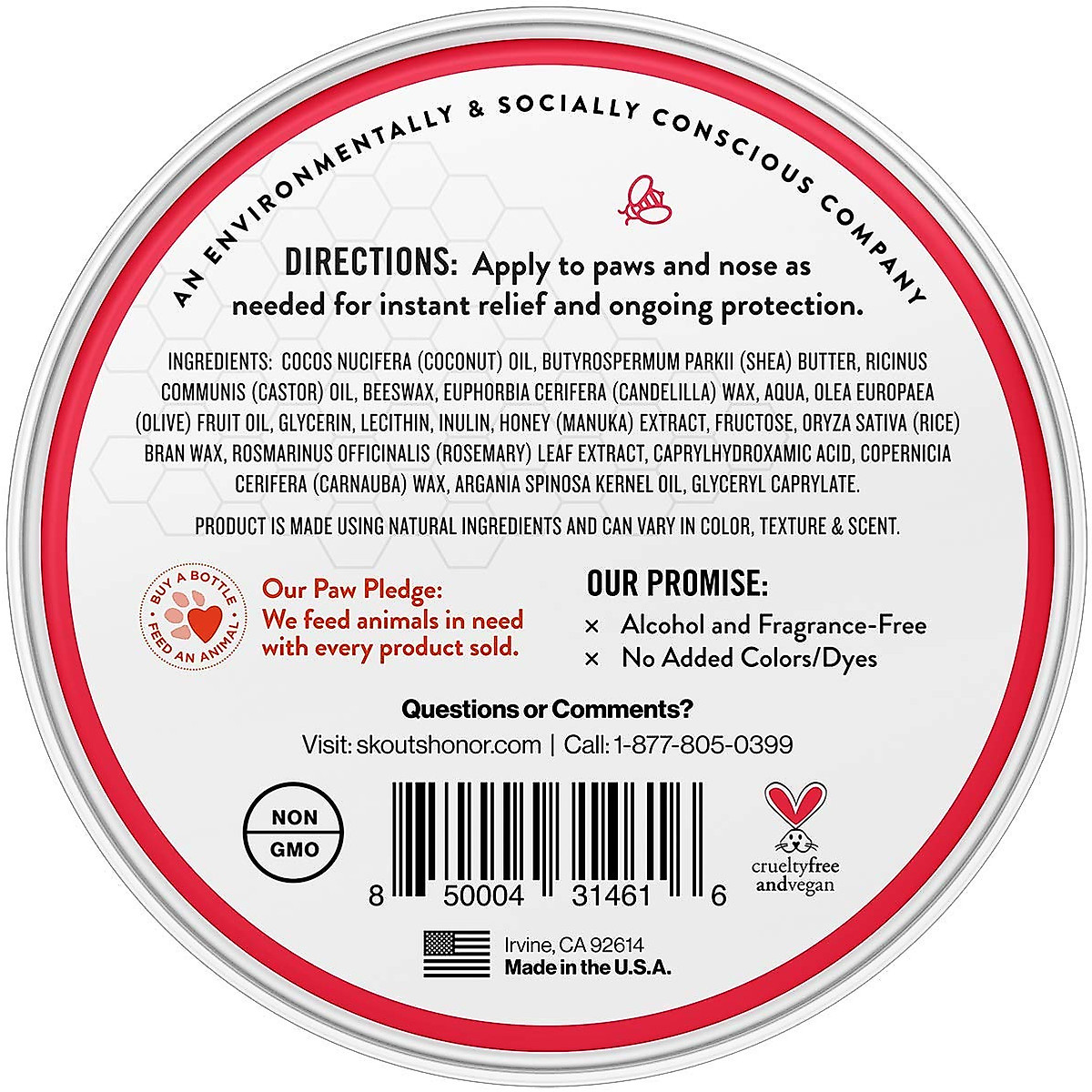 SKOUT'S HONOR Prebiotic Pet Balm - 100% Natural and Made with Manuka Honey, Soothes Dry, Itchy Paws and Noses - Safe for Cats and Dogs, 2oz