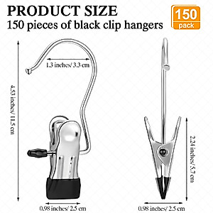 150 Pcs Boot Hangers Clips Laundry Hooks Hanging Stainless Steel Clothes Pins Portable Clip Hangers for Closet Travel Socks Pants Handbags Hats Towels (Black)