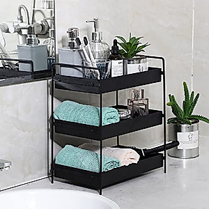 YIKEDZSW 3 Tier Bathroom Countertop Organizer, Black Bathroom Counter Organizer Storage, Counter Standing Rack Cosmetic Organizer Holder