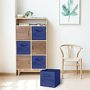 TomCare 8-Pack Storage Cubes Foldable Fabric Cube Storage Bins with 10 Label Window Cards Cloth Cube Organizer Bins Storage Baskets Containers for Shelves Closet Organizers Cubby Cube Storage (Navy)