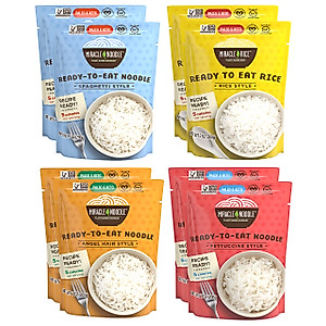 Miracle Noodle Variety Pack (Angel Hair, Fettuccine, Spaghetti & Rice) - Ready-To-Eat, Shirataki Noodles, Shirataki Rice, Keto, Gluten Free, Low Carb, Low Calorie, Konjac Noodles - 2 Bags Each, 8-Pack