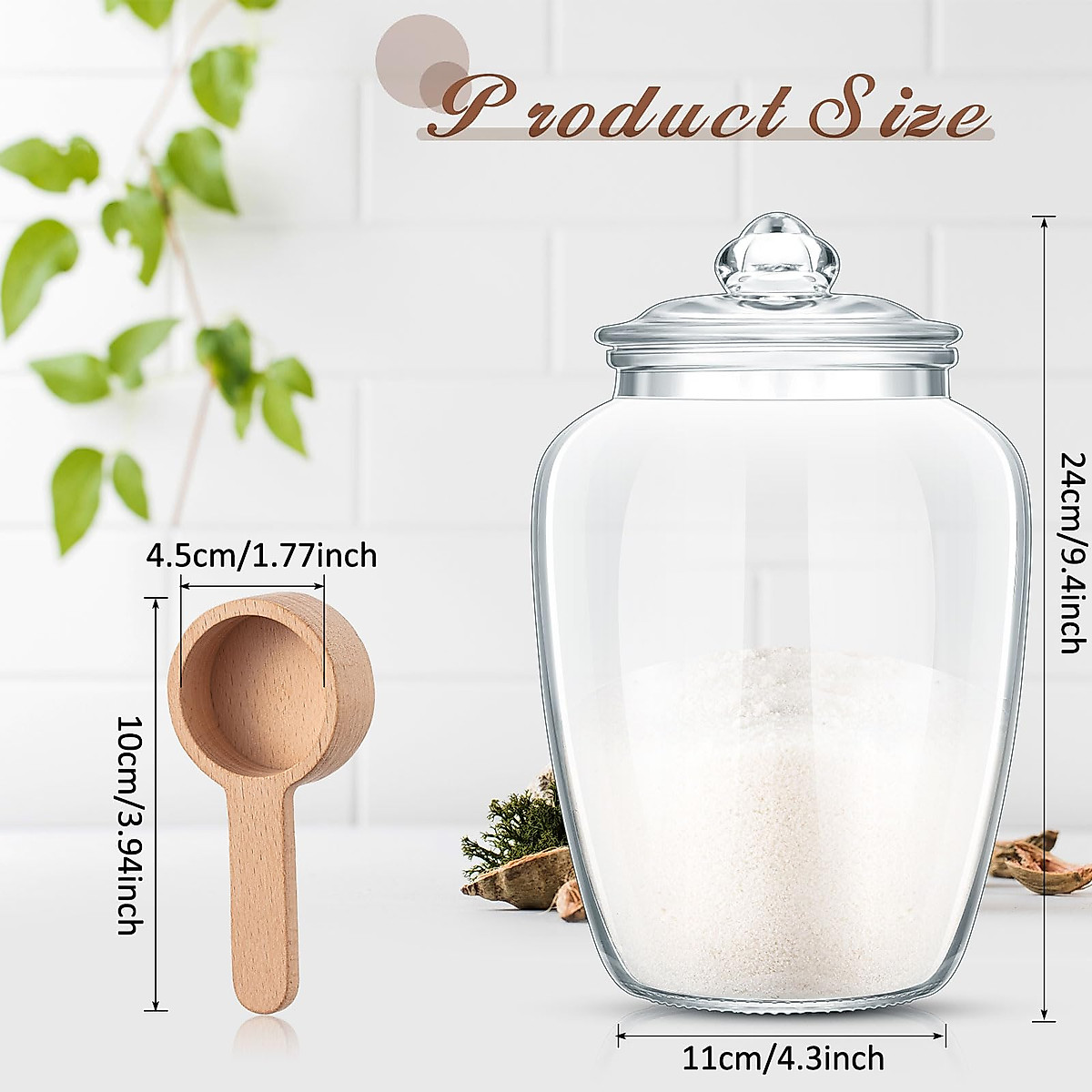 SiliFine 2 Sets 74 oz Bath Salt Container with Airtight Lid and Scoop Big Glass Bath Salt Jar with Wooden Scoop for Bath Salt Flour Salt Candy Tea (Clear)