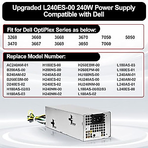 LXun L240ES-00 H240ES-02 B240AM-02 240W Power Supply Compatible with Dell OptiPlex 3050 5050 7050 Mini Tower J61WF DK87P F484X DW3M7 HT04K (6Pin + 4Pin Connector)