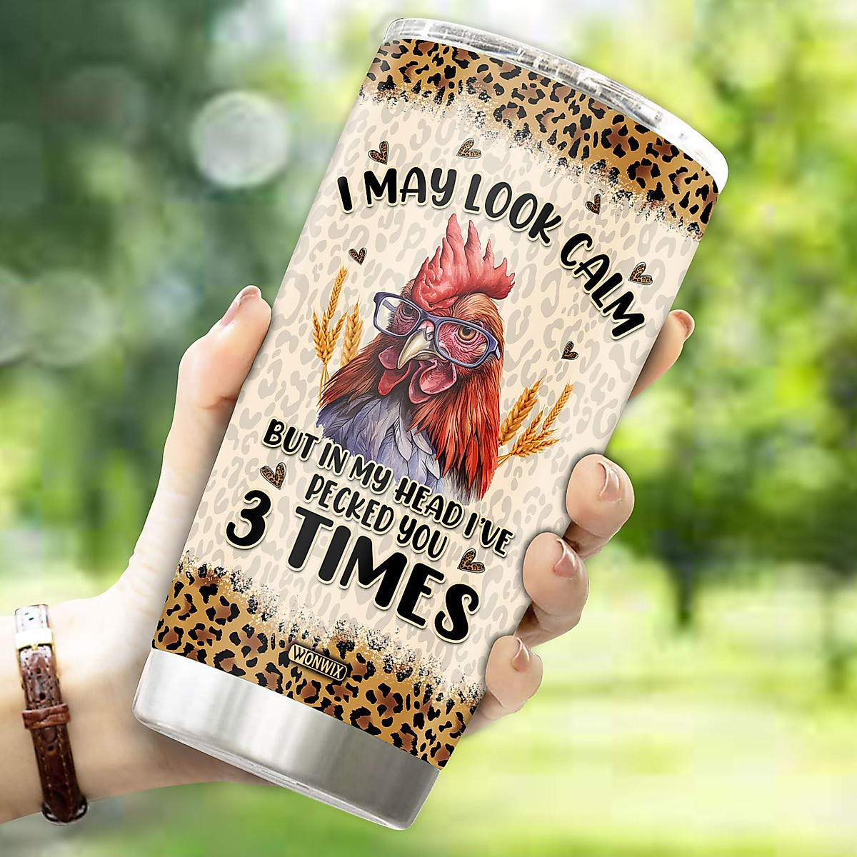 WONWIX Personalized Chicken Tumbler Funny Rooster Gifts for Women Insulated Stainless Steel 20oz With Lid Travel Cup Coffee Mug Water Bottle Gift for Her Girl Friends