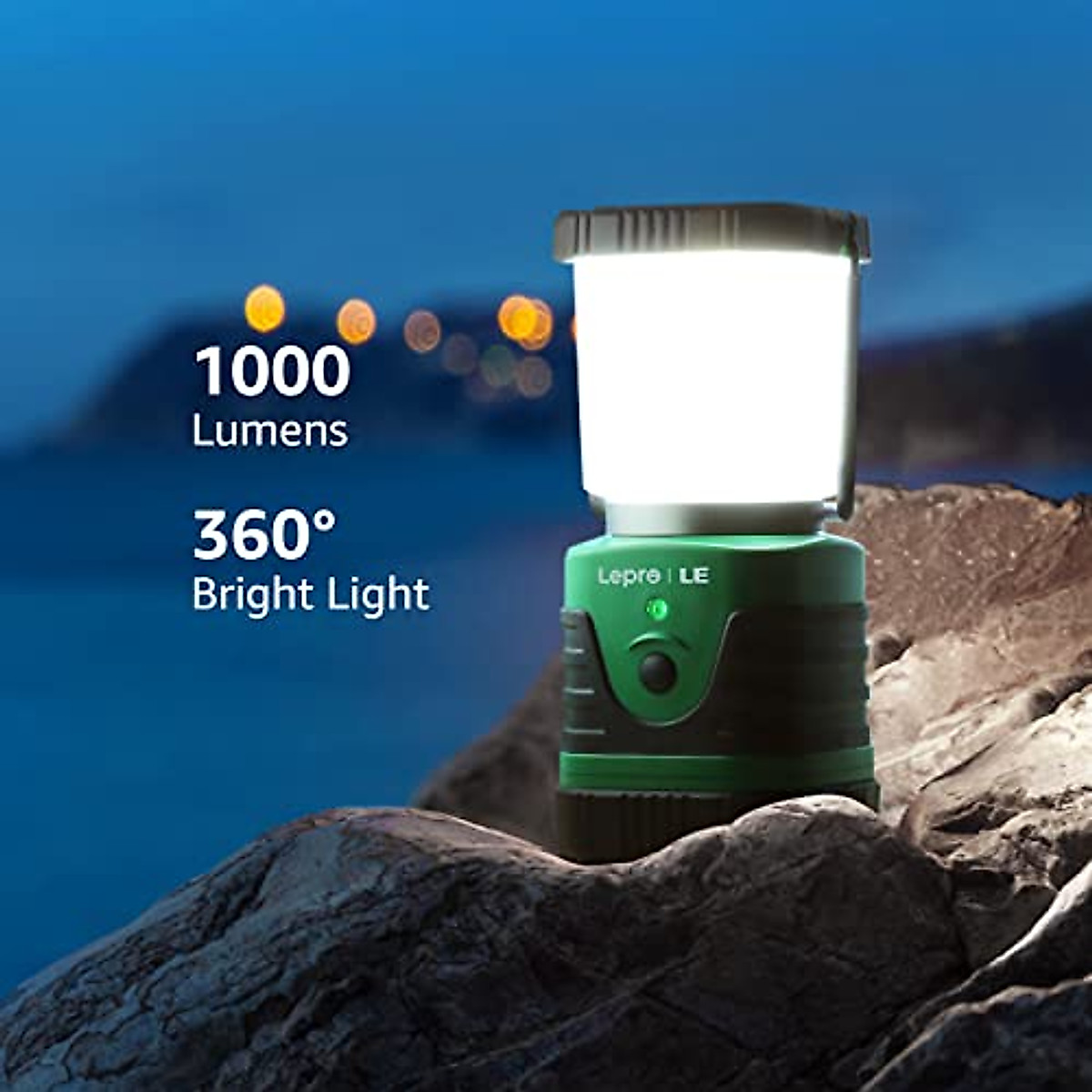 Lighting EVER LED Camping Lantern Rechargeable, 1000LM, 4 Light Modes, 4400mAh Power Bank, IP44 Waterproof, Lantern Flashlight for Hurricane Emergency, Hiking, Home and More, USB Cable Included