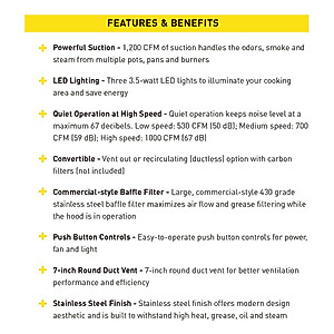 THOR Kitchen Professional Under-Cabinet 48-Inch Range Hood, Ducted/Ductless Convertible in Stainless Steel - Model TRH4806