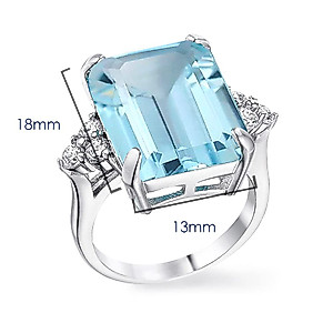 Samie Collection Princess Diana 20ctw Emerald Cut Simulated Gemstone in Aquamarine-tone, Emerald-tone, Garnet-tone Cocktail Ring for Women Inspired by Royal Wedding in White Gold Plating, Size 5-10