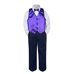 4pc Baby Toddler Boy Party Suit Tuxedo Navy Pants Shirt Vest Bow tie Set Sm-4T (Large (12-18 Months), Purple)