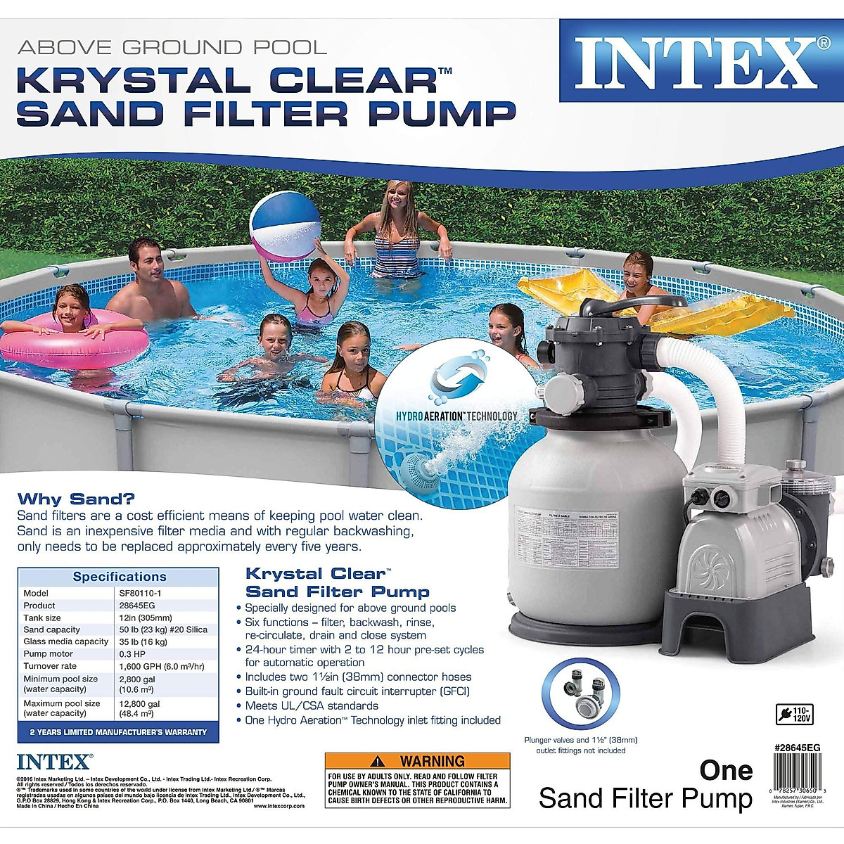 Intex Krystal Clear Sand Filter Pump for Above Ground Pools, 12-inch, 110-120V with GFCI