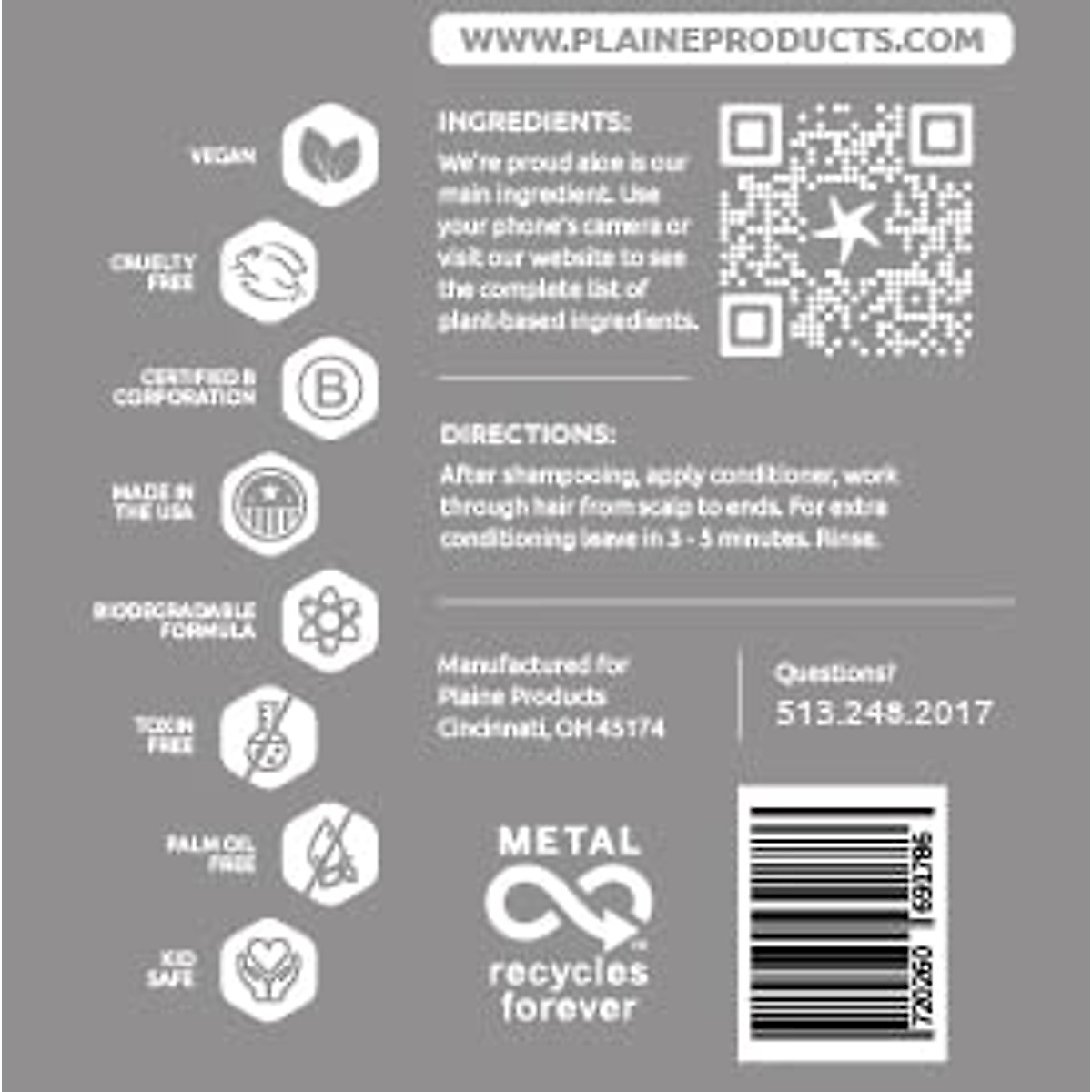 Plaine Products Eco-Friendly Conditioner - Unscented - Sulfate Free, 16 oz (Refillable Bottle with Pump)