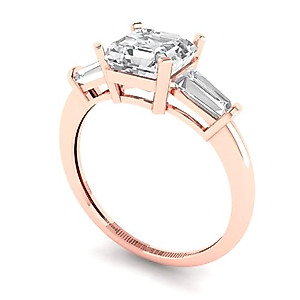 1.62 ct Sq Emerald cut 3 stone Solitaire Genuine Moissanite Engagement Promise Anniversary Bridal Ring 18K Rose Gold 5.5