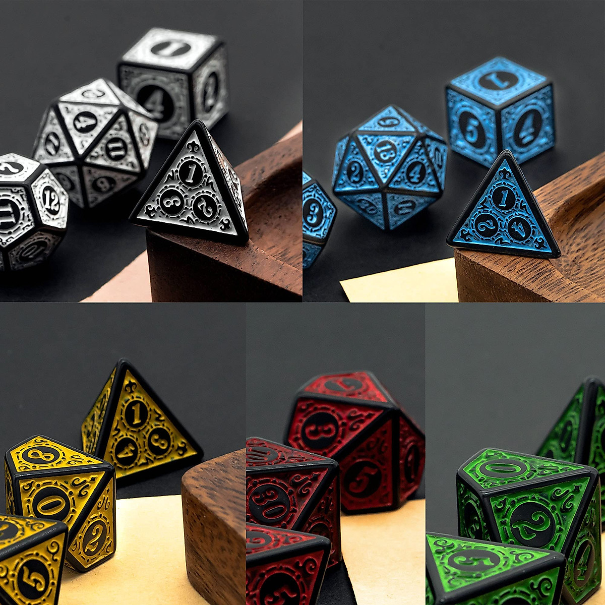 Poludie 5 Polyhedral Dice Set (35pcs) with Leather Dice Bag, D&D Dice for Dungeons and Dragons, RPG, MTG Table Games (Window Lattice Carved Series)