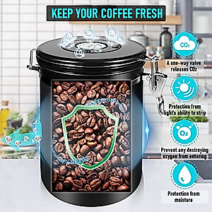 Coffee Canister Airtight 35OZ Large, 2.2 lbs Coffee Storage Container Stainless Steel Air Tight Coffee Jar with Scoop, Date Tracker and CO2 Release Valve for Beans, Ground, Tea, Flour and Sugar, 2.8L