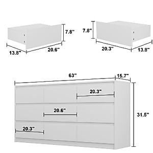 FAMAPY Chest of Drawers White Dresser No Handle, Modern 9 Drawer Dresser, Contemporary Style, 9-Drawer Cabinet Dresser for Bedroom (63" W x 15.7" D x 31.5" H)