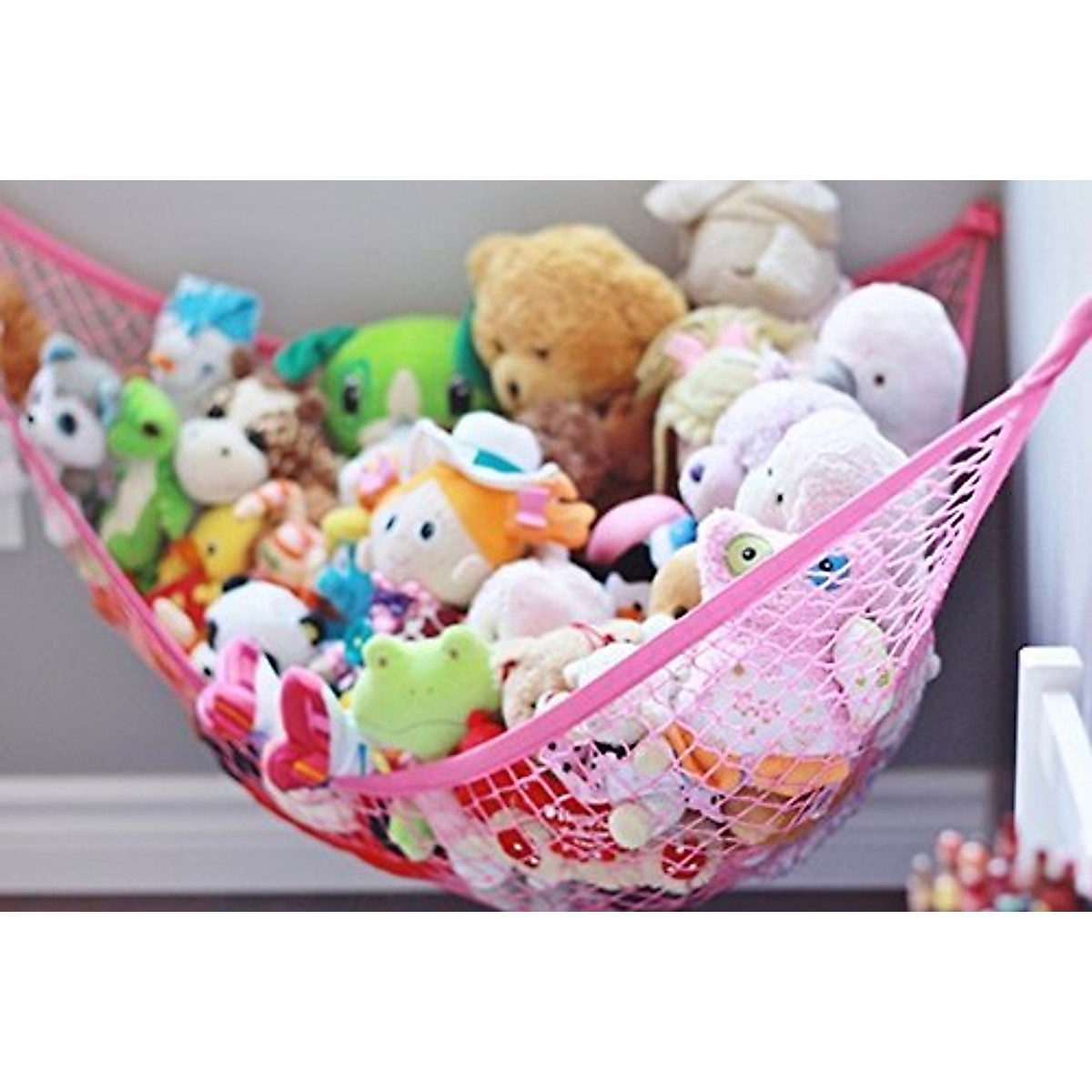 ABULU Deluxe Pet Net Organizer,Jumbo Toy Hammock Stuffed Toys Storage Hammock Net Organizer,Toy Hammock,Toy Mesh Net.(L:180120120CM/714747inch) (pink)