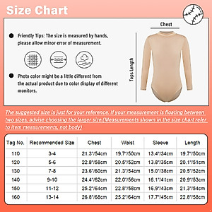 dPois Kids Girls Long Sleeve Gymnastics Leotard Mock Neck Ballet Dance Nude Unitard One Piece Bodysuit Mock Neck 11-12 Years