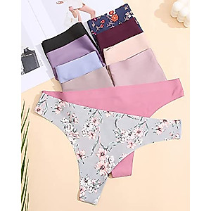 ROSYCORAL 10 Pack Seamless Thongs for Women Breathable Low Rise Panties Invisible Hipster Underwear Thong No Show (M)