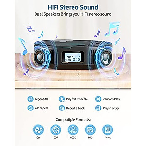 CD Player Portable, FELEMAN Upgraded 2 in 1 Portable CD Player & Bluetooth Speaker, Rechargeable Boombox CD Player for Car/Home with Remote Control, FM Radio, Support AUX/USB, Headphone Jack