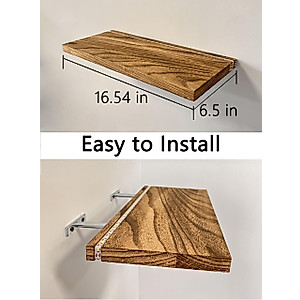 Floating Shelves for Wall Decor Wood Wall Mounted Shelves with LED Lights Set of 2, Sturdy Rustic Wood Shelves Farmhouse Shelf Hanging for Bedroom, Bathroom, Living Room, Kitchen (Battery powwer)