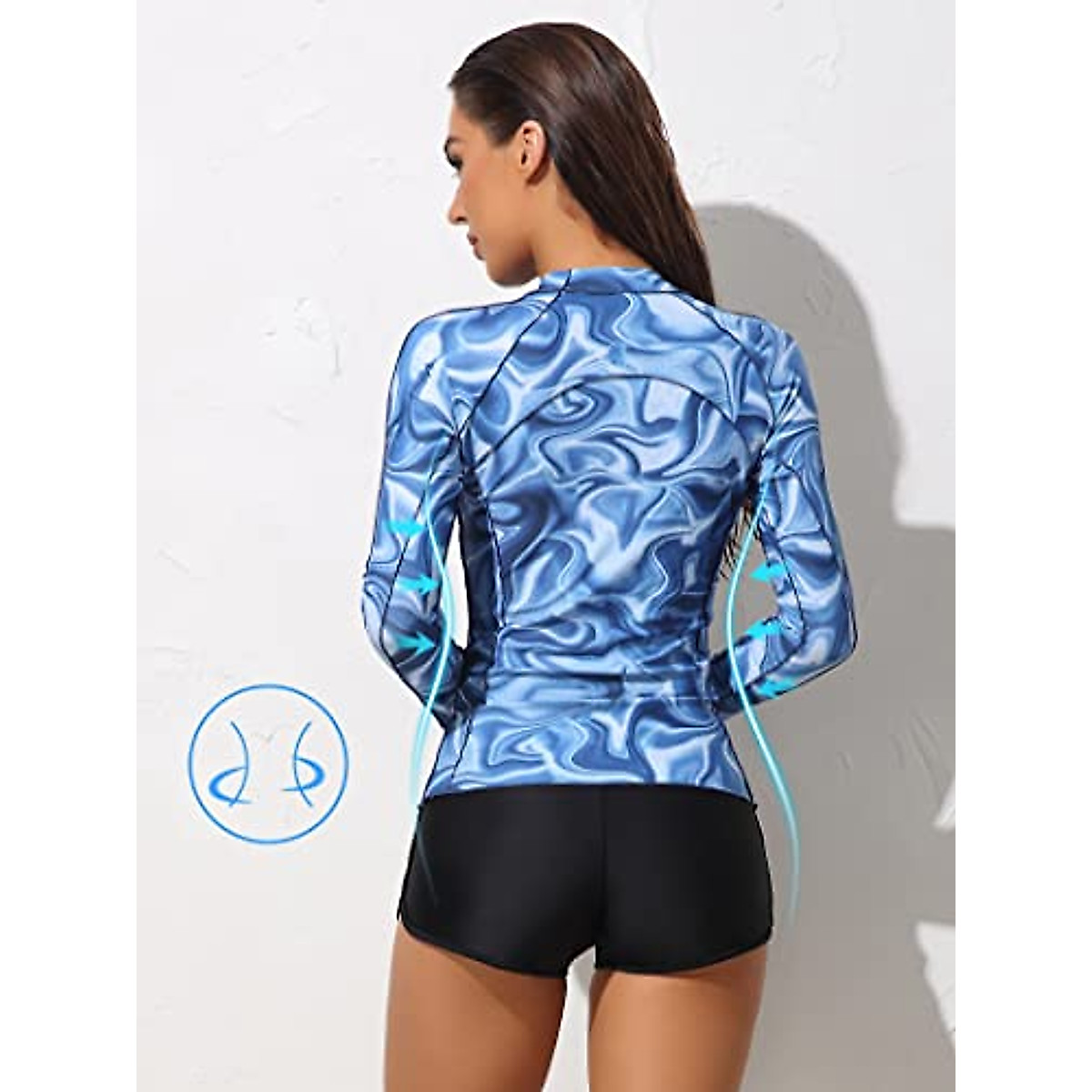ATTRACO Rash Guard for Women Long Sleeve Swim Shirt Y2K Skiny UV Swimsuit Top UPF 50+ Blue L