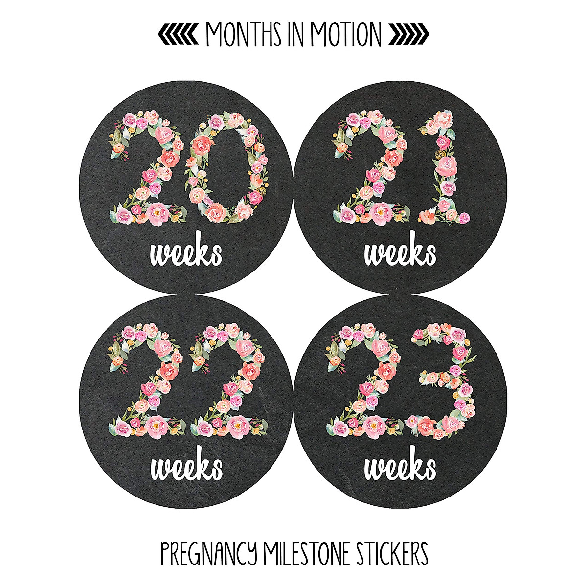 Months In Motion Pregnancy Weekly Belly Growth Stickers - Week to Week Pregnant Expecting Photo Prop - Maternity Keepsake - Baby Bump - Large Set of 36 Weekly Photo Sticker