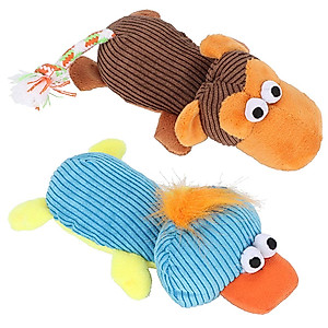 Zerodis 2PCS Squeaky Stuffed Pet Dog Toys Chew Toy with Squeakers Soft Plush Duck Monkey Sound Toys for Puppies Teething Small Medium Large Dogs