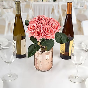 Pure Garden Rose Artificial Flowers - 18Pc Real Touch 11.5-Inch Fake Flower Set with Stems for Home Decor, Wedding, or Bridal/Baby Showers (Coral)