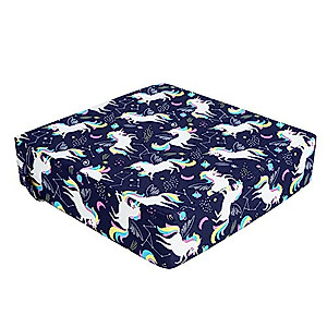 Mornenjoy Toddler Booster Seat Cushion for Dining Table,Chair Increasing Cushion for Children,Highchair Booster Cushion Washable Cloth Square Kids Seat Cushion with Straps (Unicorn Blue)